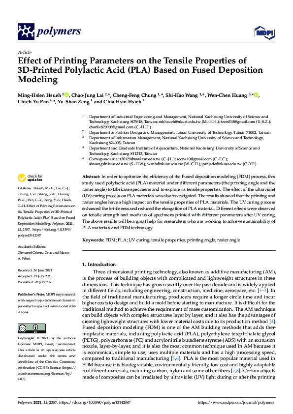 (PDF) Effect of Printing Parameters on the Tensile Properties of 3D-Printed Polylactic Acid (PLA ...