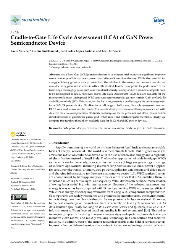 (PDF) Cradle-to-Gate Life Cycle Assessment (LCA) of GaN Power Semiconductor Device