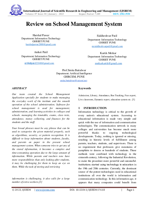 (PDF) Review on School Management System