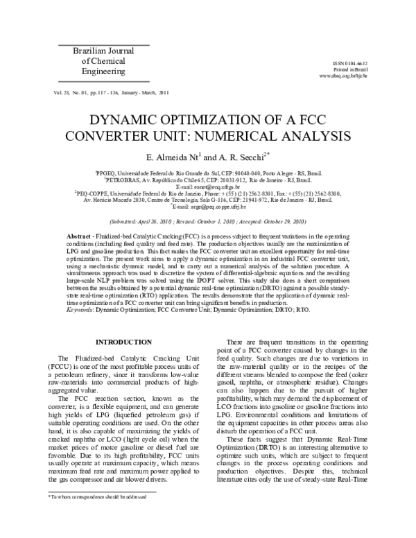 (PDF) Dynamic optimization of a FCC converter unit: numerical analysis
