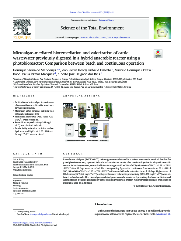 (PDF) Microalgae-mediated bioremediation and valorization of cattle wastewater previously ...