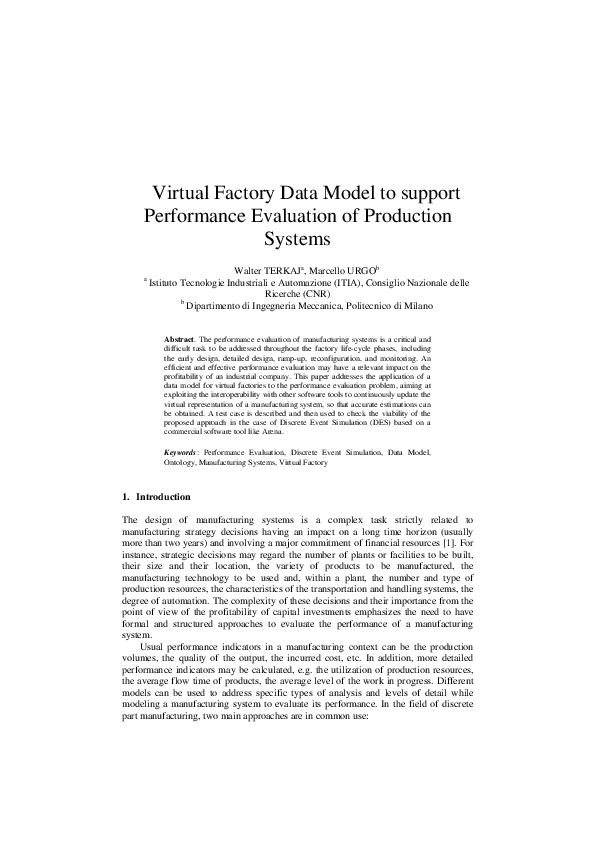 (PDF) Virtual Factory Data Model to support Performance Evaluation of ...