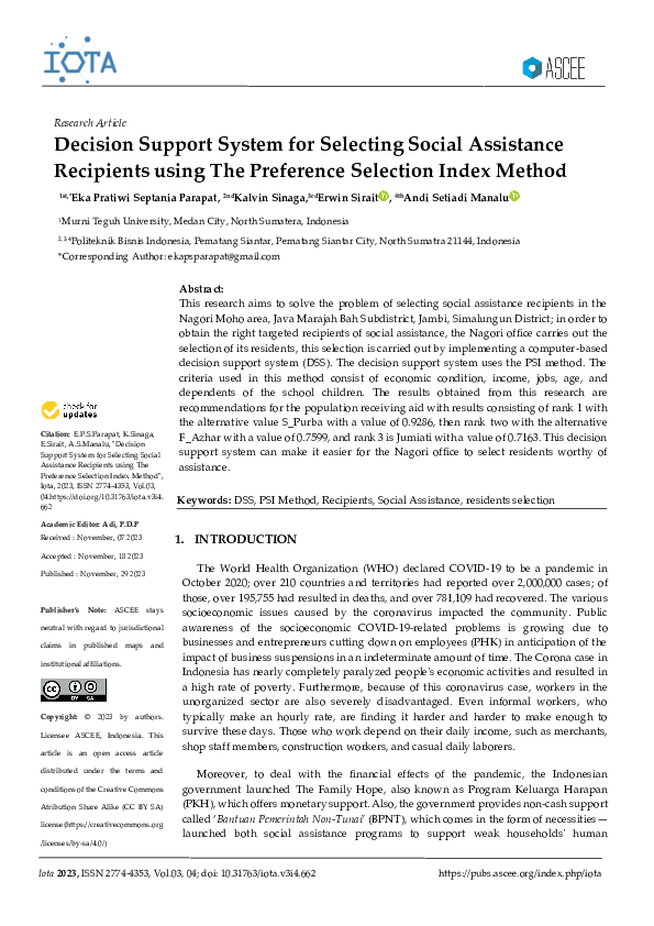 (PDF) Decision Support System for Selecting Social Assistance ...