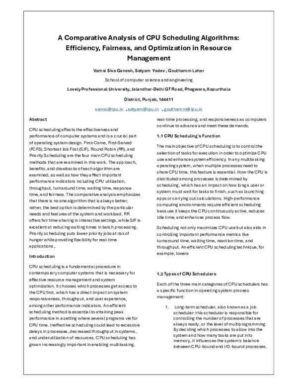(PDF) A Comparative Analysis of CPU Scheduling Algorithms: Efficiency, Fairness, and ...