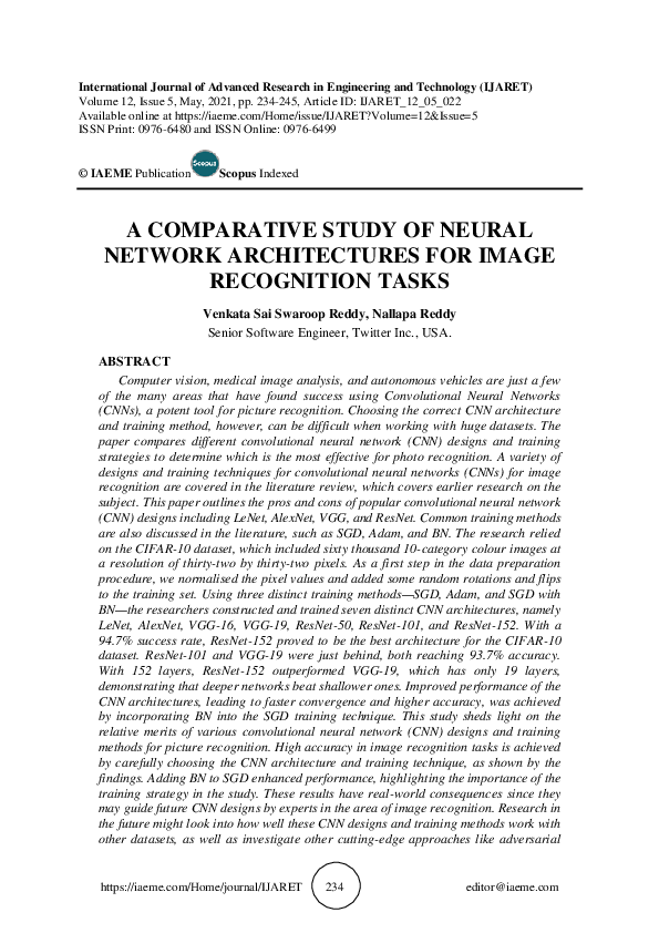 (PDF) A COMPARATIVE STUDY OF NEURAL NETWORK ARCHITECTURES FOR IMAGE ...