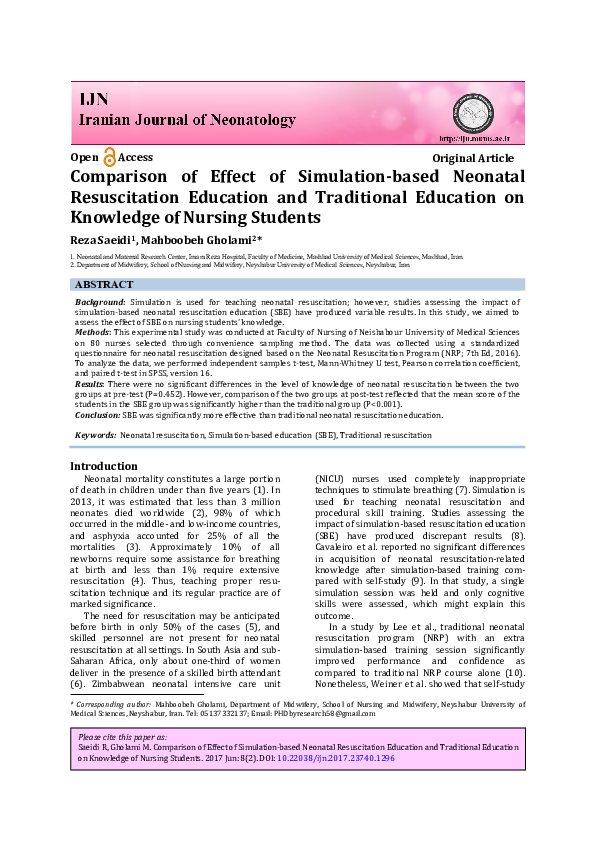 (PDF) Comparison of Effect of Simulation-based Neonatal Resuscitation ...