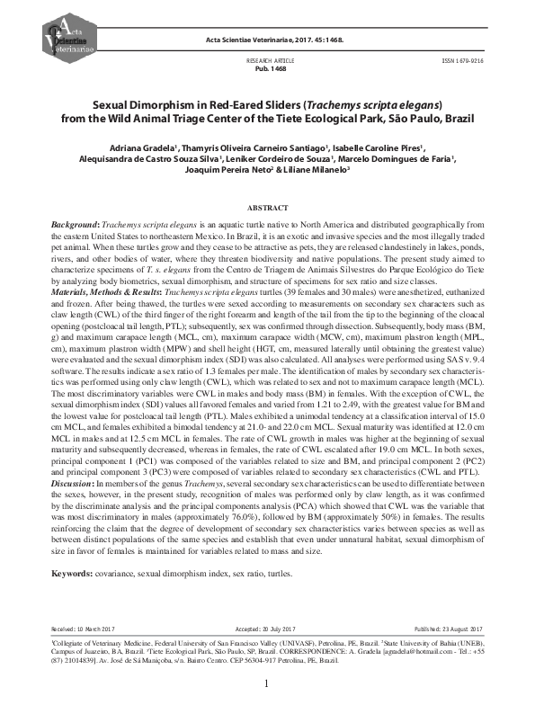(PDF) Sexual Dimorphism in Red-Eared Sliders (Trachemys scripta elegans) from the Wild Animal ...