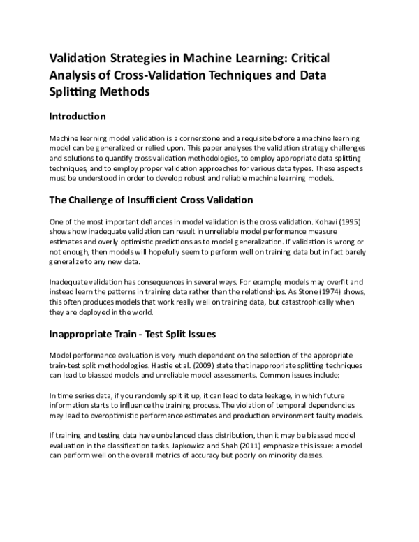 (PDF) Validation Strategies in Machine Learning: Critical Analysis of Cross-Validation ...