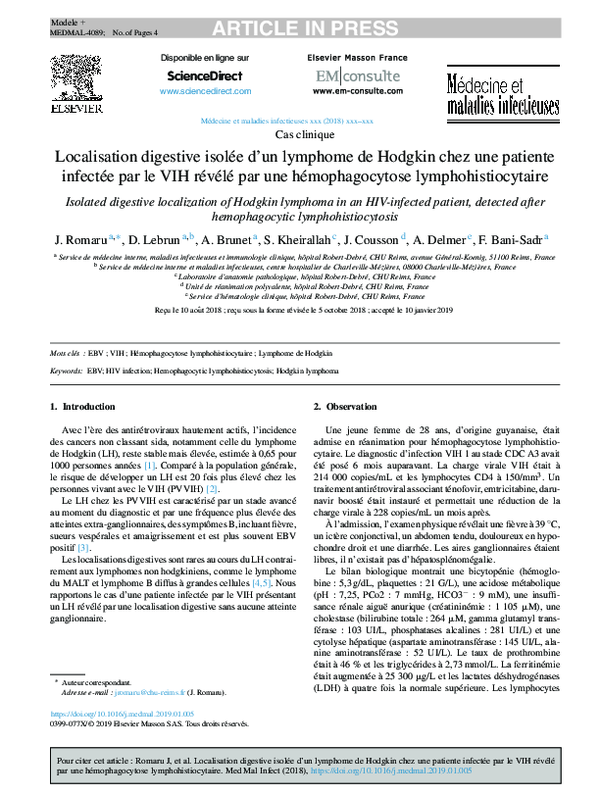 (PDF) Localisation digestive isolée d’un lymphome de Hodgkin chez une ...