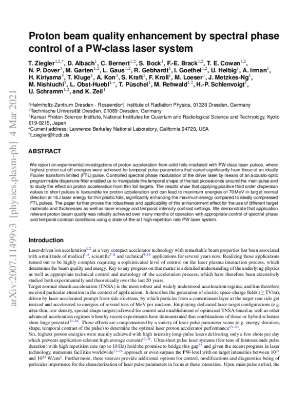 (PDF) PW-class laser-driven proton acceleration optimization by application of temporally ...