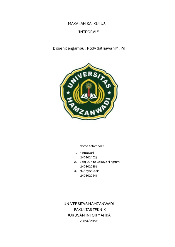 (PDF) Makalah Kalkulus (integral)