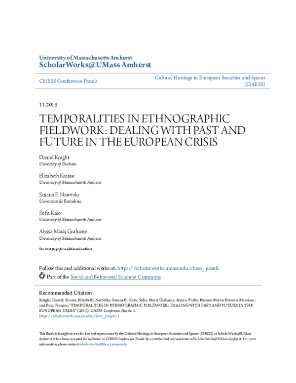 (PDF) Temporalities in Ethnographic Fieldwork: Dealing with Past and Future in the European Crisis