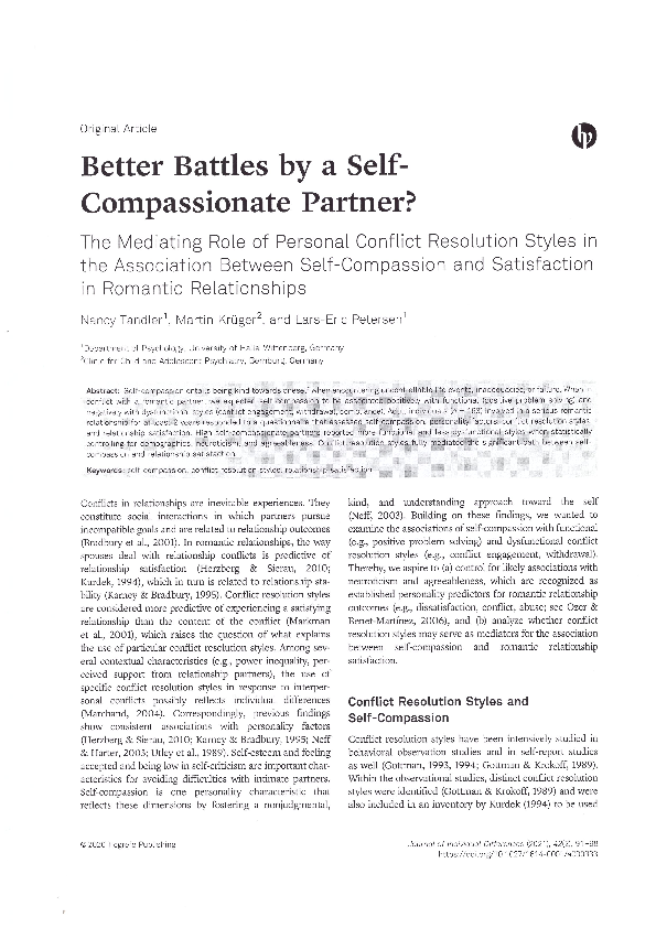 (PDF) Better Battles by a Self-Compassionate Partner?: The Mediating ...