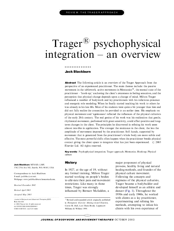 (PDF) Trager® psychophysical integration – an overview