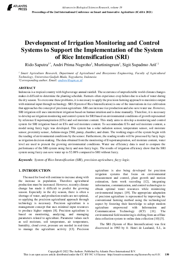 (PDF) Development of Irrigation Monitoring and Control Systems to Support the Implementation of ...