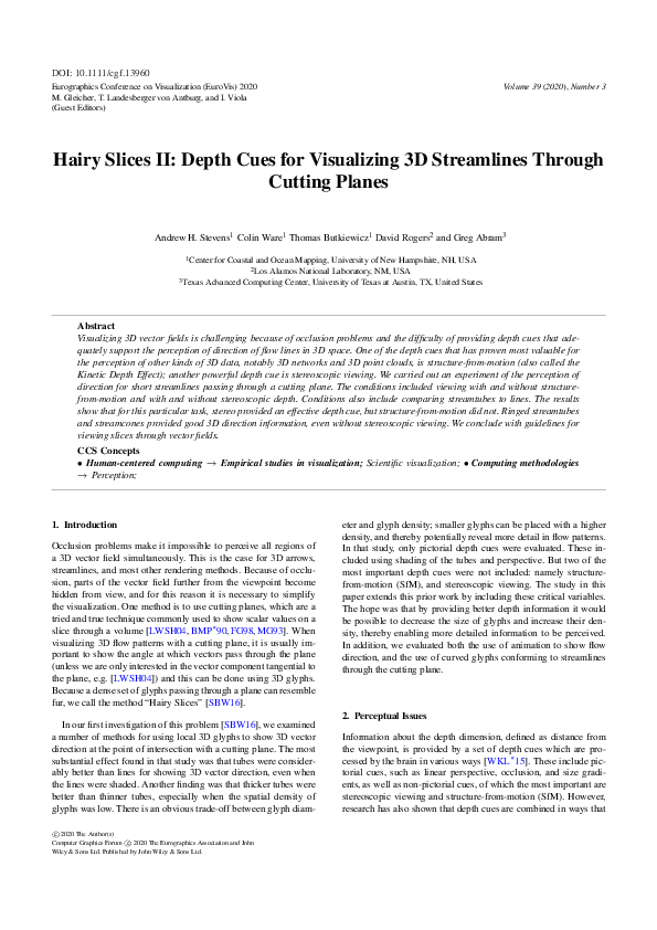 (PDF) Hairy Slices II: Depth Cues for Visualizing 3D Streamlines ...
