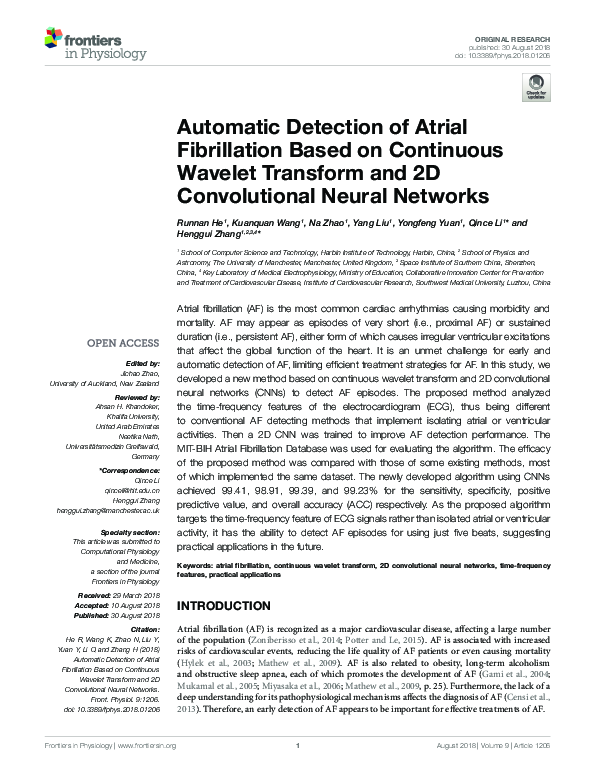 (PDF) Automatic Detection of Atrial Fibrillation Based on Handheld ECG ...