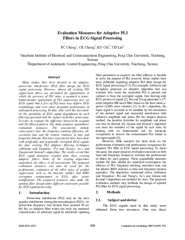(PDF) Evaluation measures for adaptive PLI filters in ECG signal processing