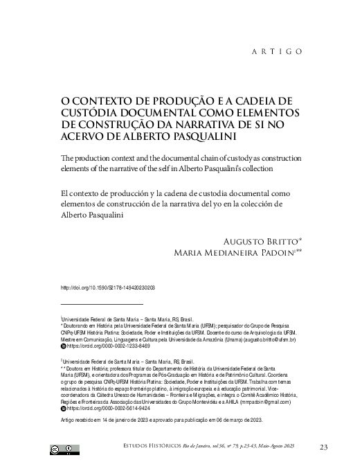 (PDF) O Contexto De Produção e a Cadeia De Custódia Documental Como ...