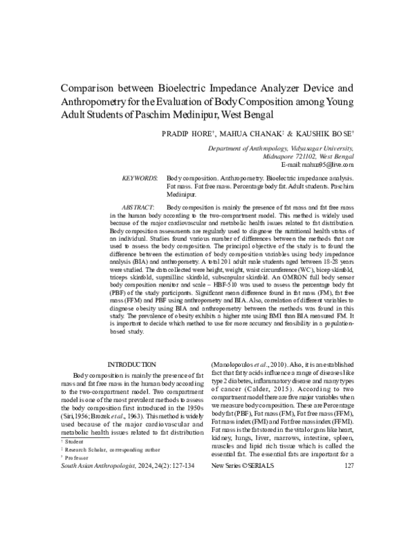 (PDF) Comparison between Bioelectric Impedance Analyzer Device and ...