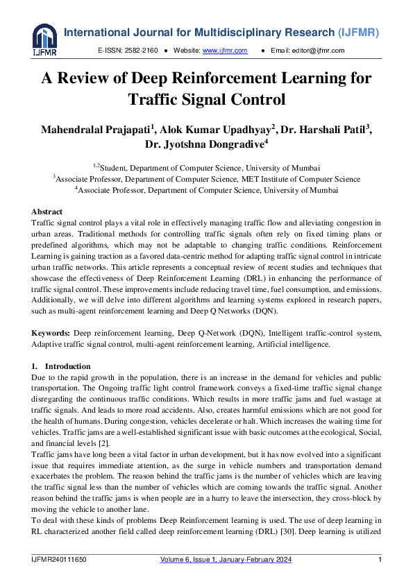 (PDF) A Review of Deep Reinforcement Learning for Traffic Signal Control