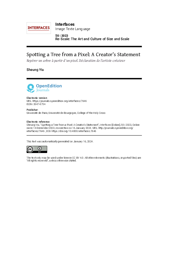(PDF) Spotting a Tree from a Pixel: A Creator’s Statement