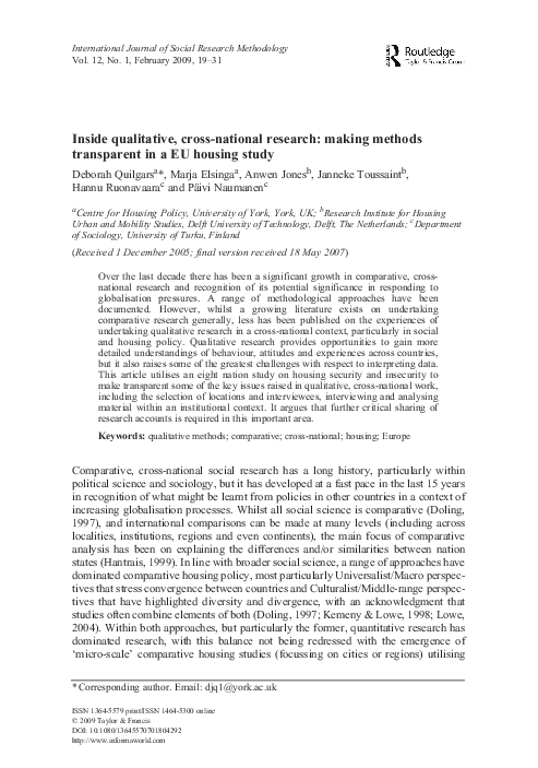 (PDF) Inside qualitative, cross‐national research: making methods ...