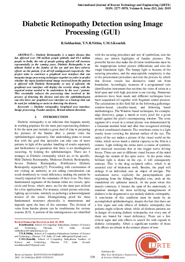 (PDF) Diabetic Retinopathy Detection using Image Processing (GUI)