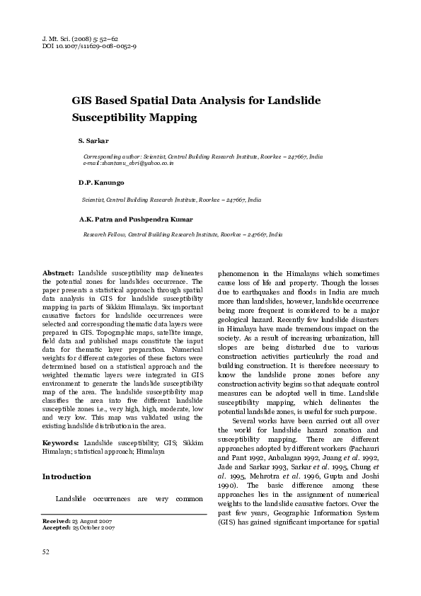 GIS based spatial data analysis for landslide susceptibility mapping