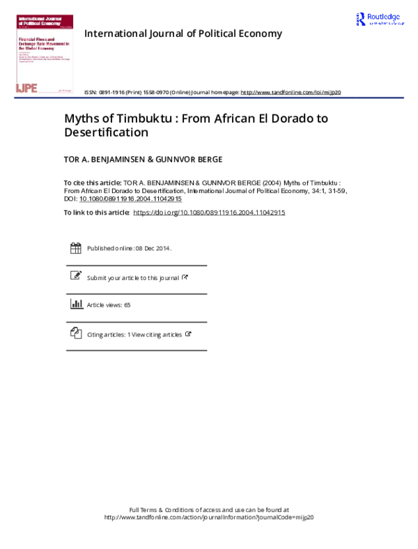 (PDF) Myths of Timbuktu : From African El Dorado to Desertification