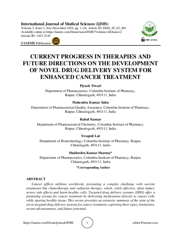 (PDF) CURRENT PROGRESS IN THERAPIES AND FUTURE DIRECTIONS ON THE ...