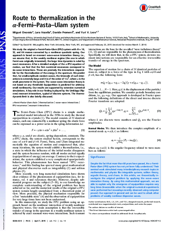 (PDF) Route to thermalization in the α -Fermi–Pasta–Ulam system