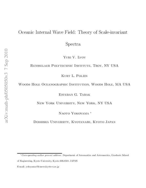 (PDF) Oceanic Internal-Wave Field: Theory of Scale-Invariant Spectra