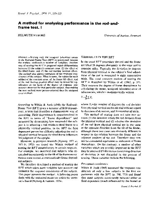 (PDF) A method for analysing performance in the rod‐and‐frame test