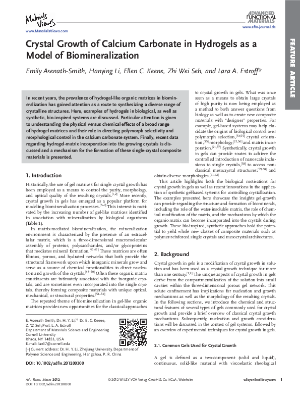 (PDF) Crystal Growth of Calcium Carbonate in Hydrogels as a Model of ...