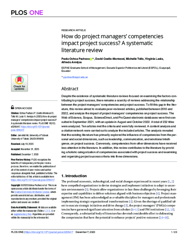 (PDF) How do project managers’ competencies impact project success? A systematic literature review