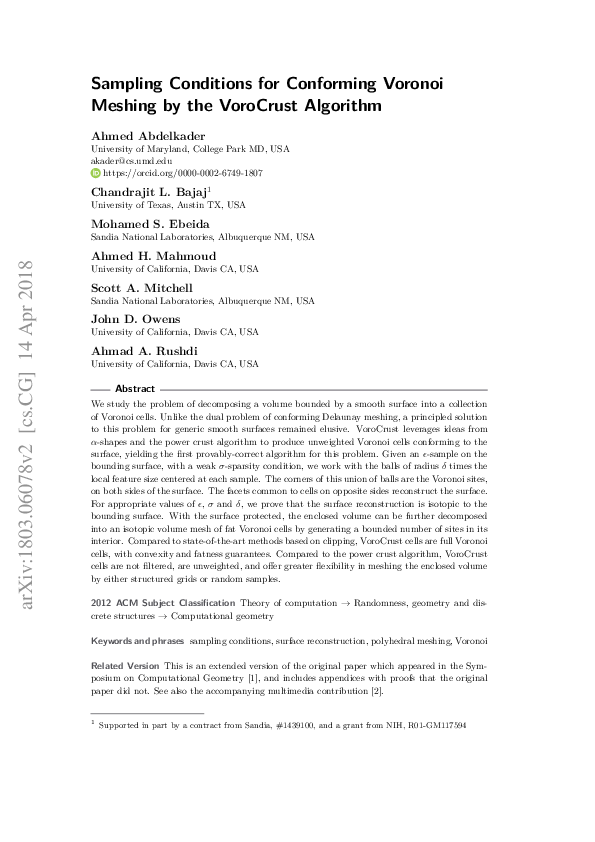 Pdf Sampling Conditions For Conforming Voronoi Meshing By The Vorocrust Algorithm