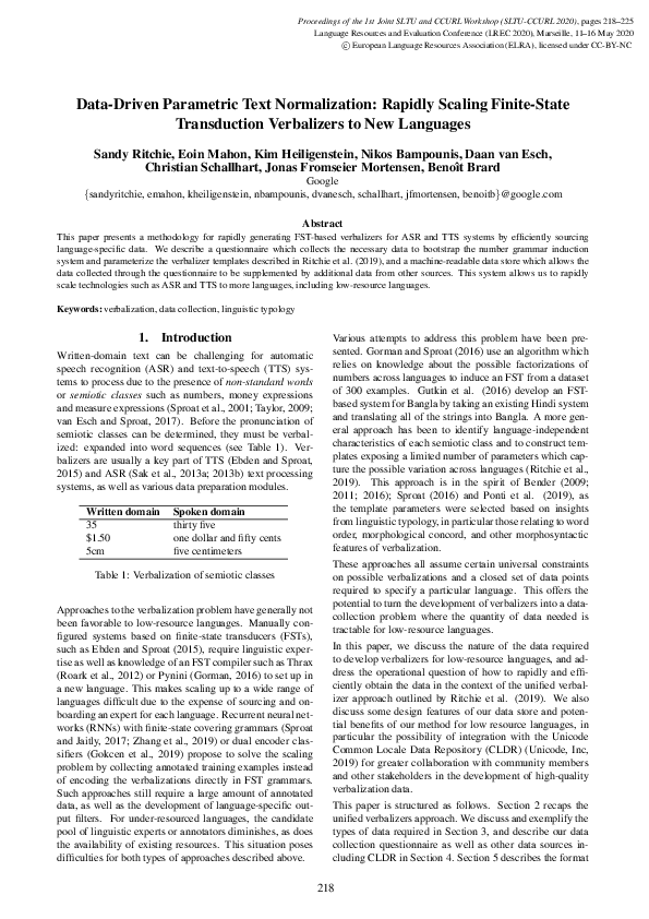 (PDF) Data-Driven Parametric Text Normalization: Rapidly Scaling Finite-State Transduction ...