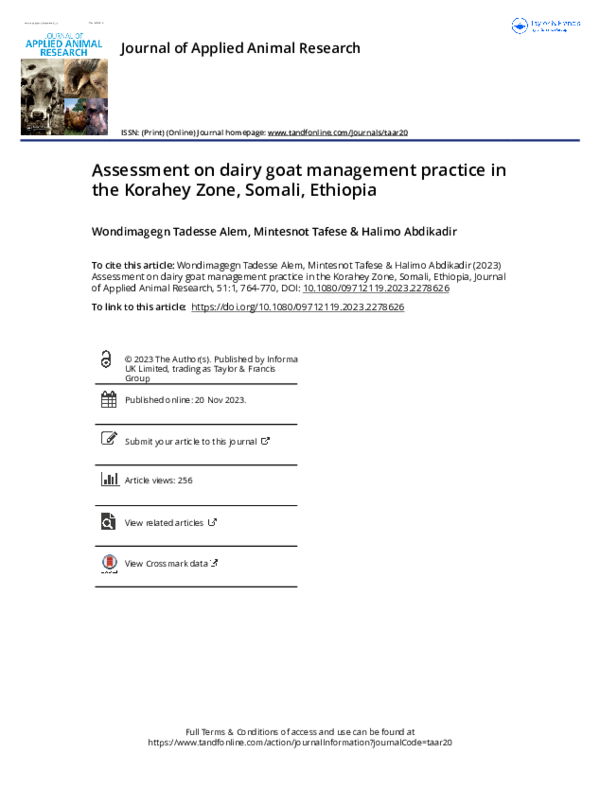 (PDF) Assessment on dairy goat management practice in the Korahey Zone ...