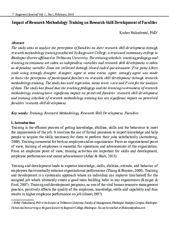 (PDF) Impact of Research Methodology Training on Research Skill Development of Faculties