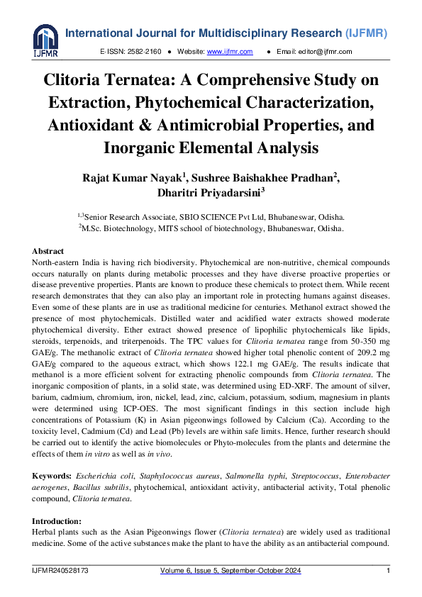 (PDF) Clitoria Ternatea: A Comprehensive Study on Extraction, Phytochemical Characterization ...