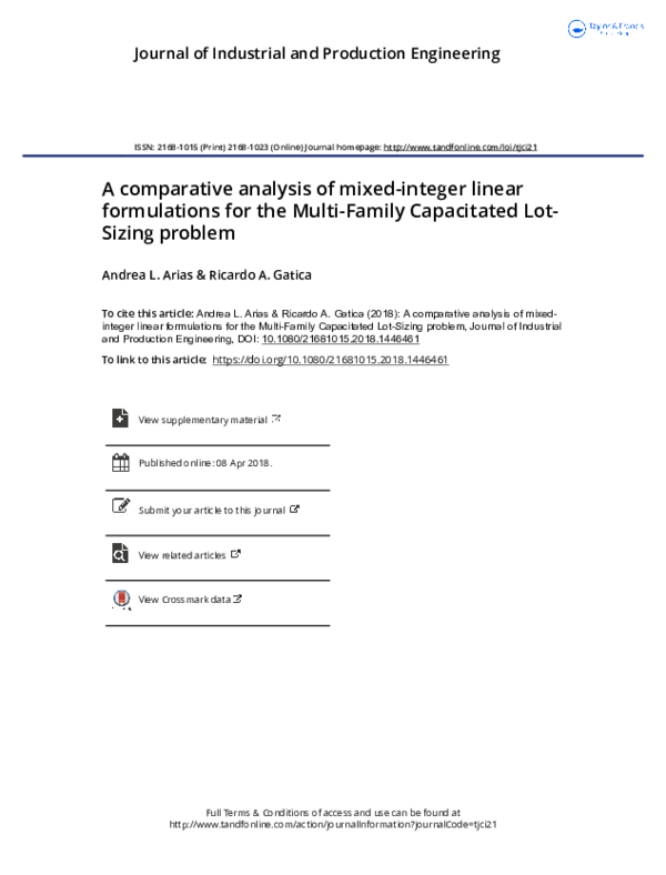 (PDF) A comparative analysis of mixed-integer linear formulations for ...
