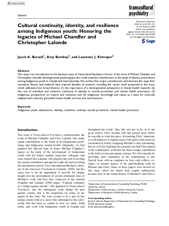 (PDF) Cultural continuity, identity, and resilience among Indigenous ...