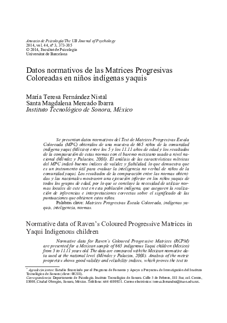 (PDF) Datos normativos de las Matrices Progresivas Coloreadas en niños ...