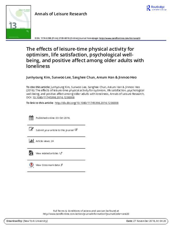 (PDF) The effects of leisure-time physical activity for optimism, life satisfaction ...