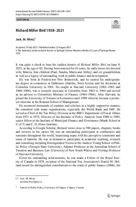 (PDF) Richard Miller Bird 1938–2021