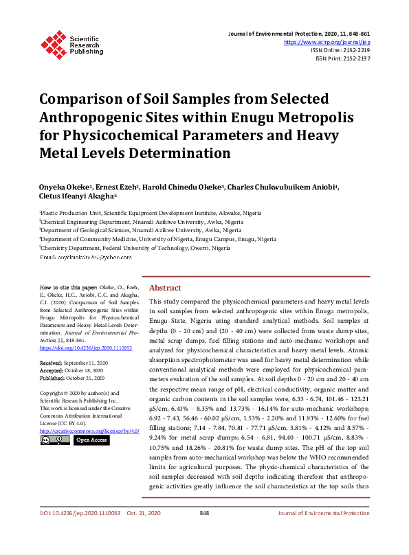 (PDF) Comparison of Soil Samples from Selected Anthropogenic Sites ...