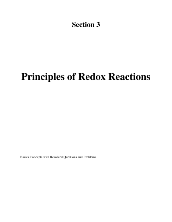 (PDF) Principles of Redox Reactions: Basics Concepts with Resolved ...