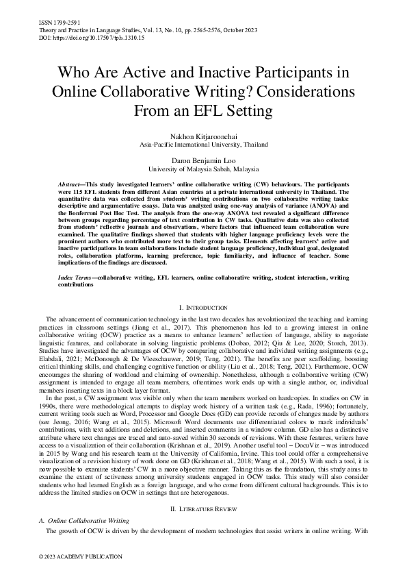 (PDF) Who Are Active and Inactive Participants in Online Collaborative ...