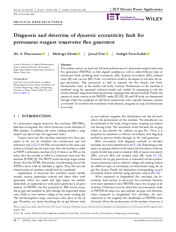 (PDF) Diagnosis and detection of dynamic eccentricity fault for permanent magnet transverse flux ...
